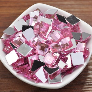Square Rhinestone,acrylic Rhinestone-10mm Square Faceted Flat Back Pink ...