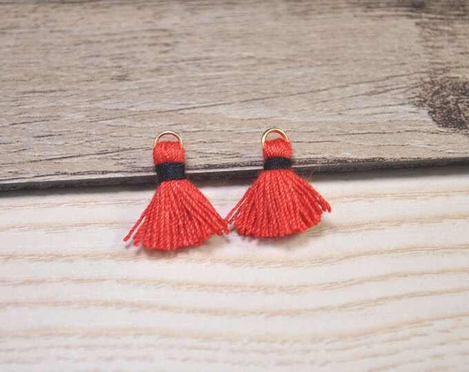 Red,20pcs 10mm Mini Cotton Tassel,teeny Tiny Tassel With Gold Jumpring ...