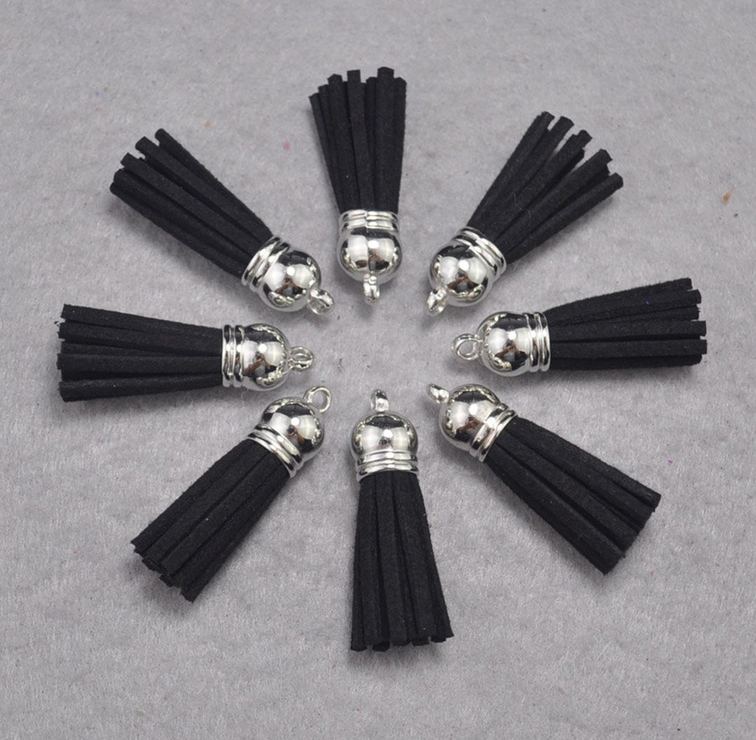 25pcs Black Leather Tassels,fringe Tassels Fiber Tassels With Silver ...