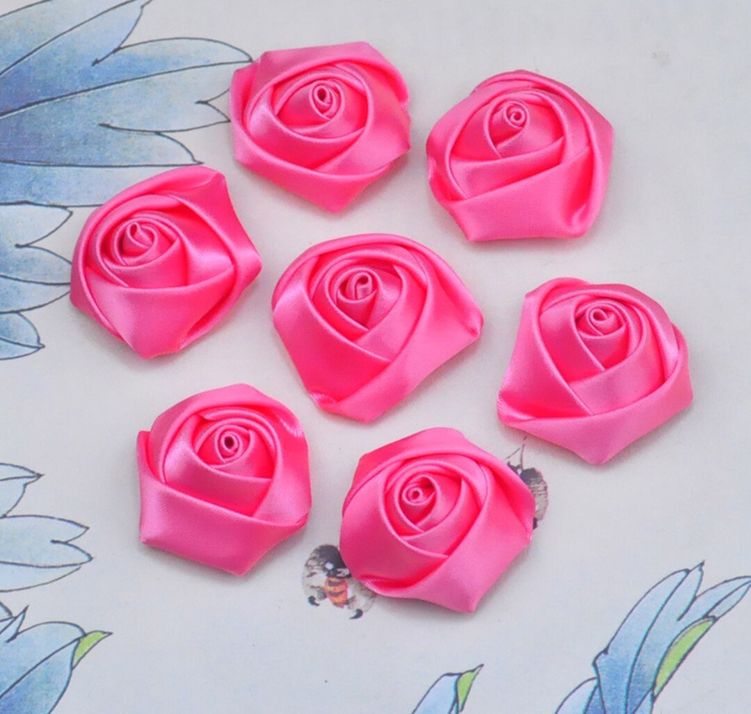 Wholesale Satin Rose Flower,20pc Shocking Pink Satin Rolled Rosettes ...