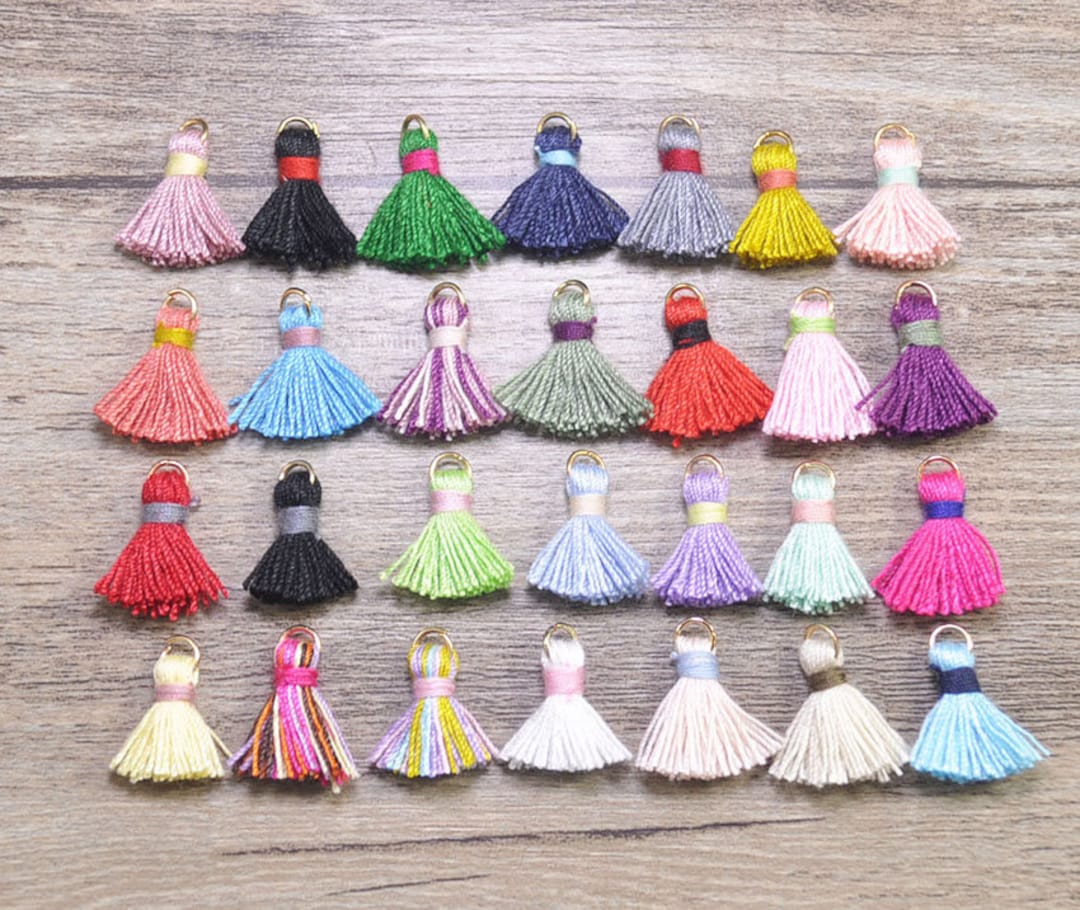 15mm Mini Colorful Cotton Tassels 20pcs,0.6'' Tiny Tassel With Gold ...