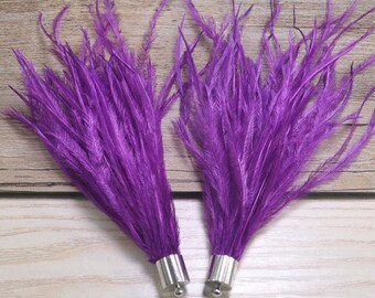 Feather Tassels2pcs Red Ostrich Feather Tassels With Gold - Etsy