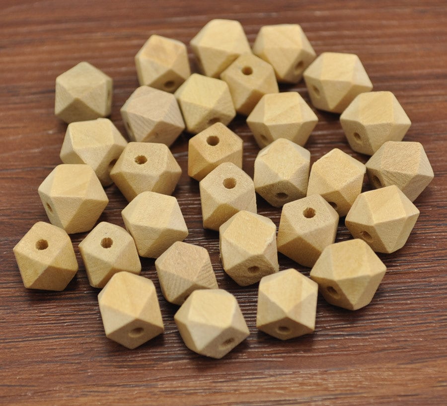 100pcs Natural Polyhedron Faceted Cube Wooden Beads - Etsy