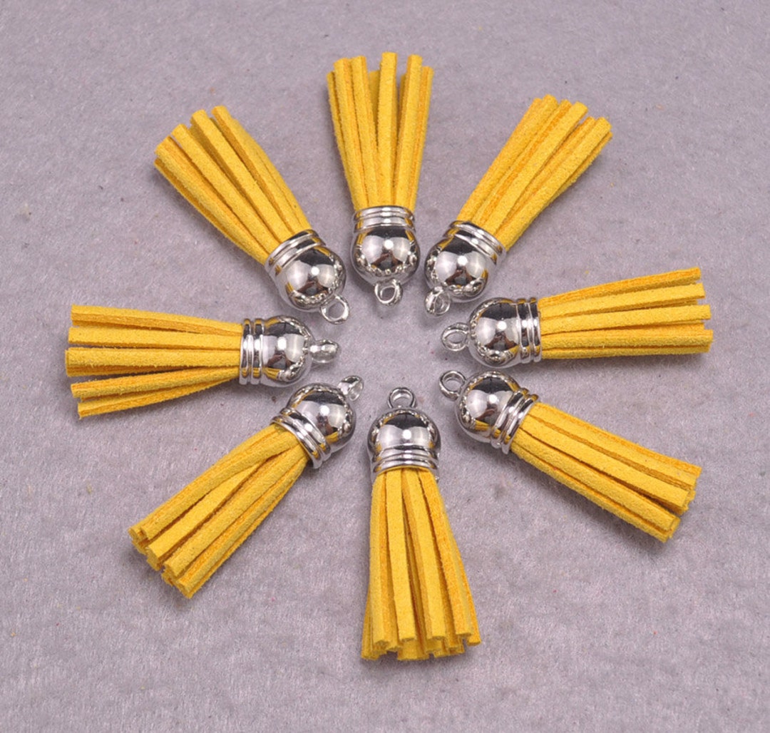 25pcs Golden Yellow Leather Tassels,fringe Tassels Fiber Tassels With ...