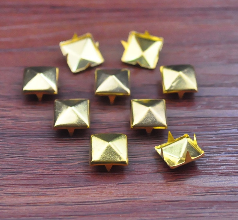 50pcs Gold Square Pyramid Prongs Studs Rivet Buttons 10mm With | Etsy