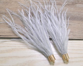 Feather Tassels,2pcs White Ostrich Feather Tassels With Gold Metal Cap ...