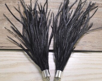 Feather Tassels,2pcs White Ostrich Feather Tassels With Gold Metal Cap ...