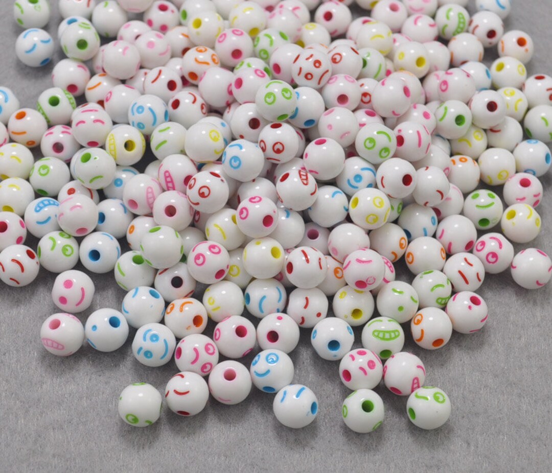 200pcs Ball Beads,8mm White Ball Beads,multicolor Facial-expression ...