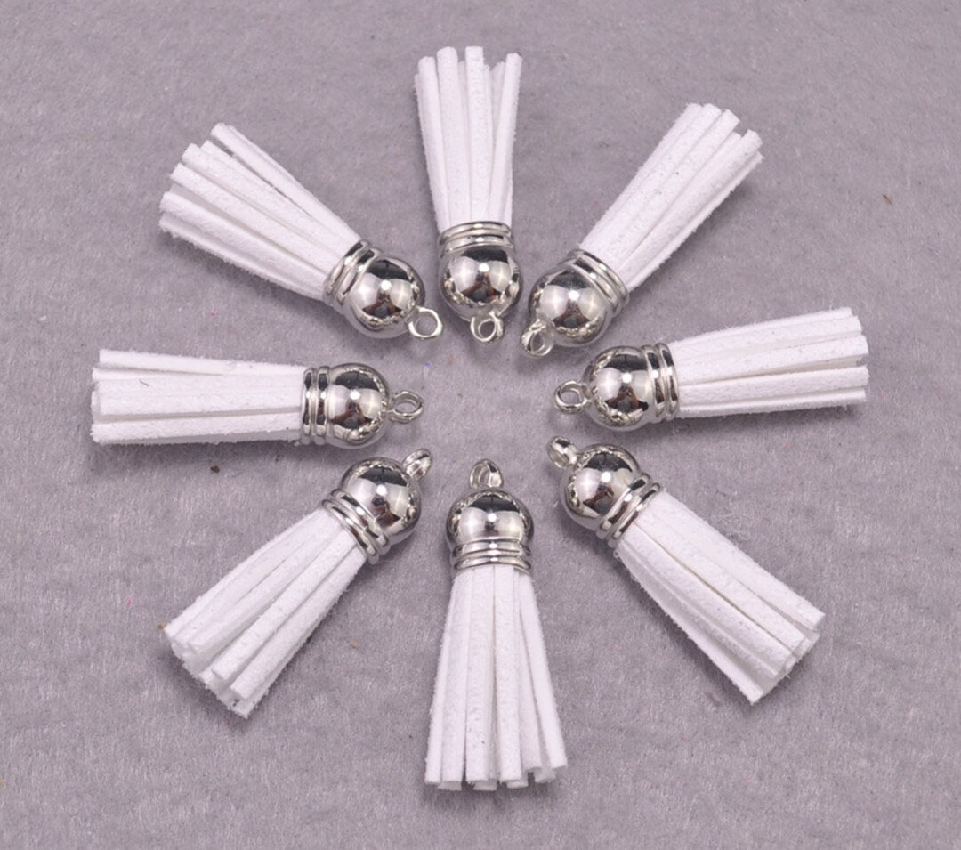 25pcs White Leather Tassels,fringe Tassels Fiber Tassels With Silver ...