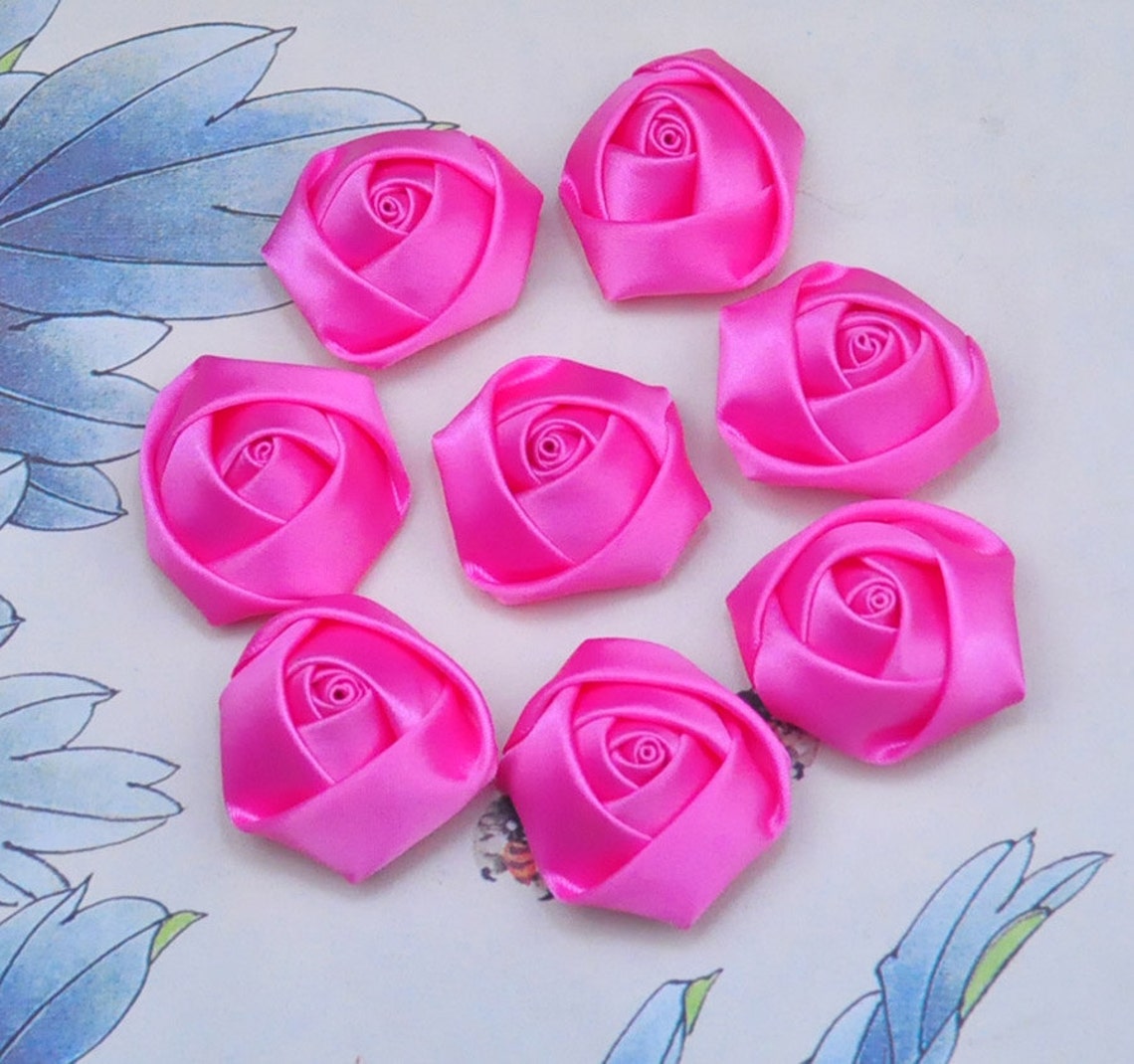 Wholesale Satin Rose Flower,20pc Hot Pink Satin Rolled Rosettes ...