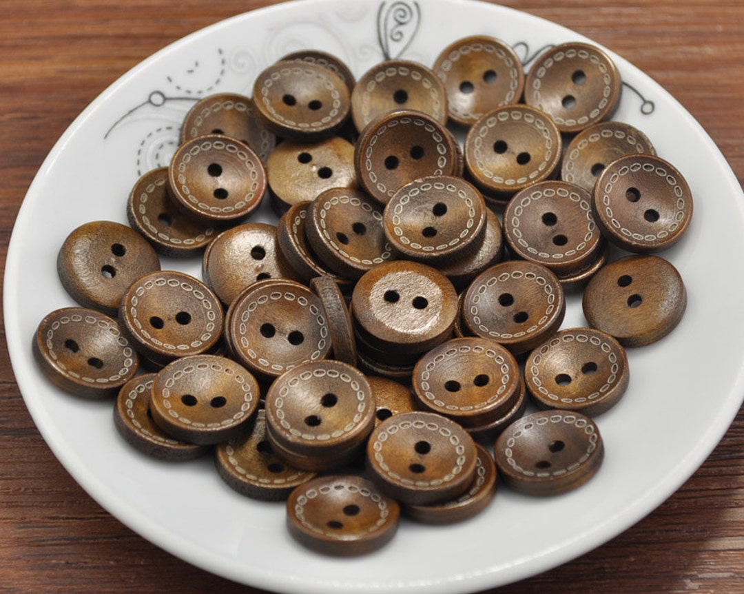 Natural Wood Button-dark Color-15mm-handmade Button-2 Hole Wooden Round ...