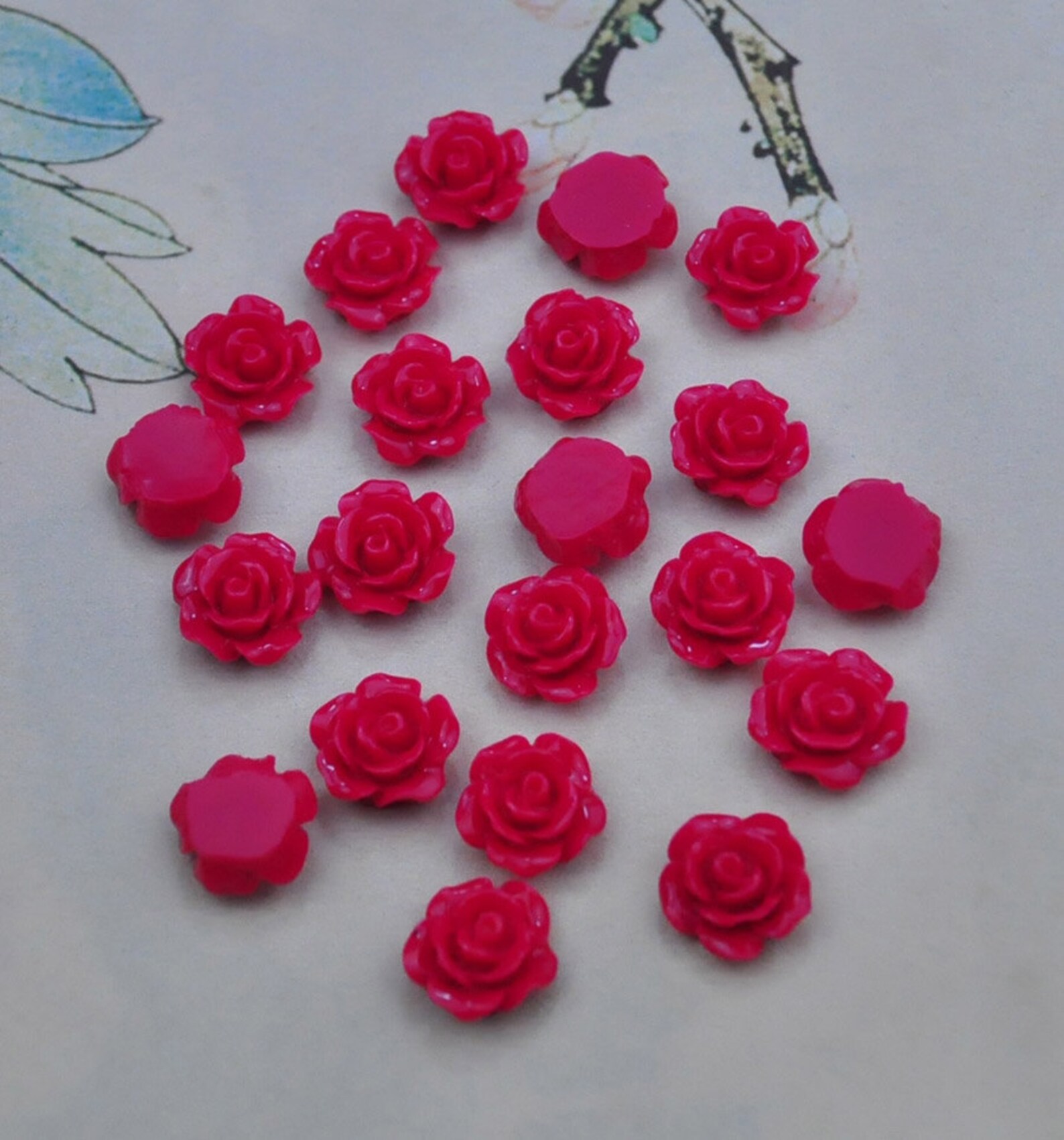 50pcs Rose Charmscrimson Resin Rose Flower Cabochon 8mm/flat - Etsy