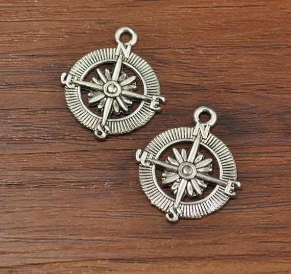 Antique Silver Compass Charm Compass Pendant Compass - Etsy