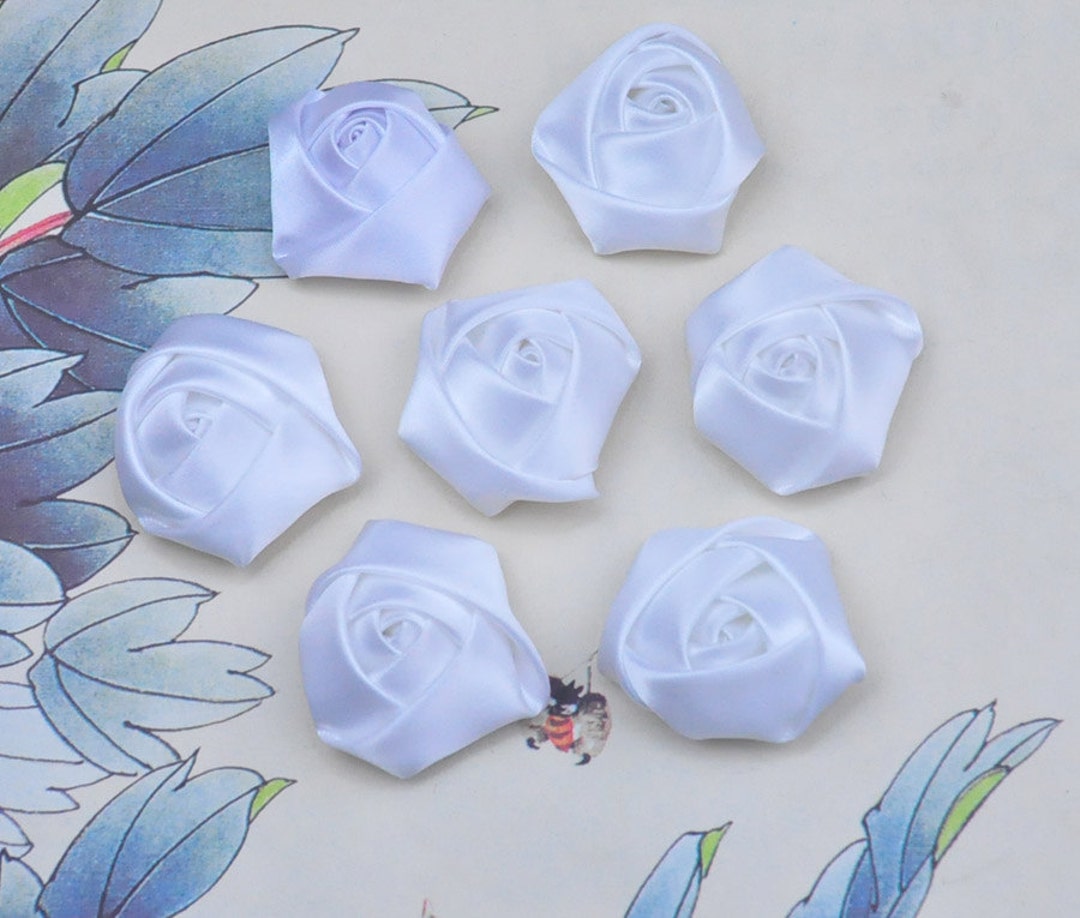 Wholesale Satin Rose Flower,20pc White Satin Rolled Rosettes ...