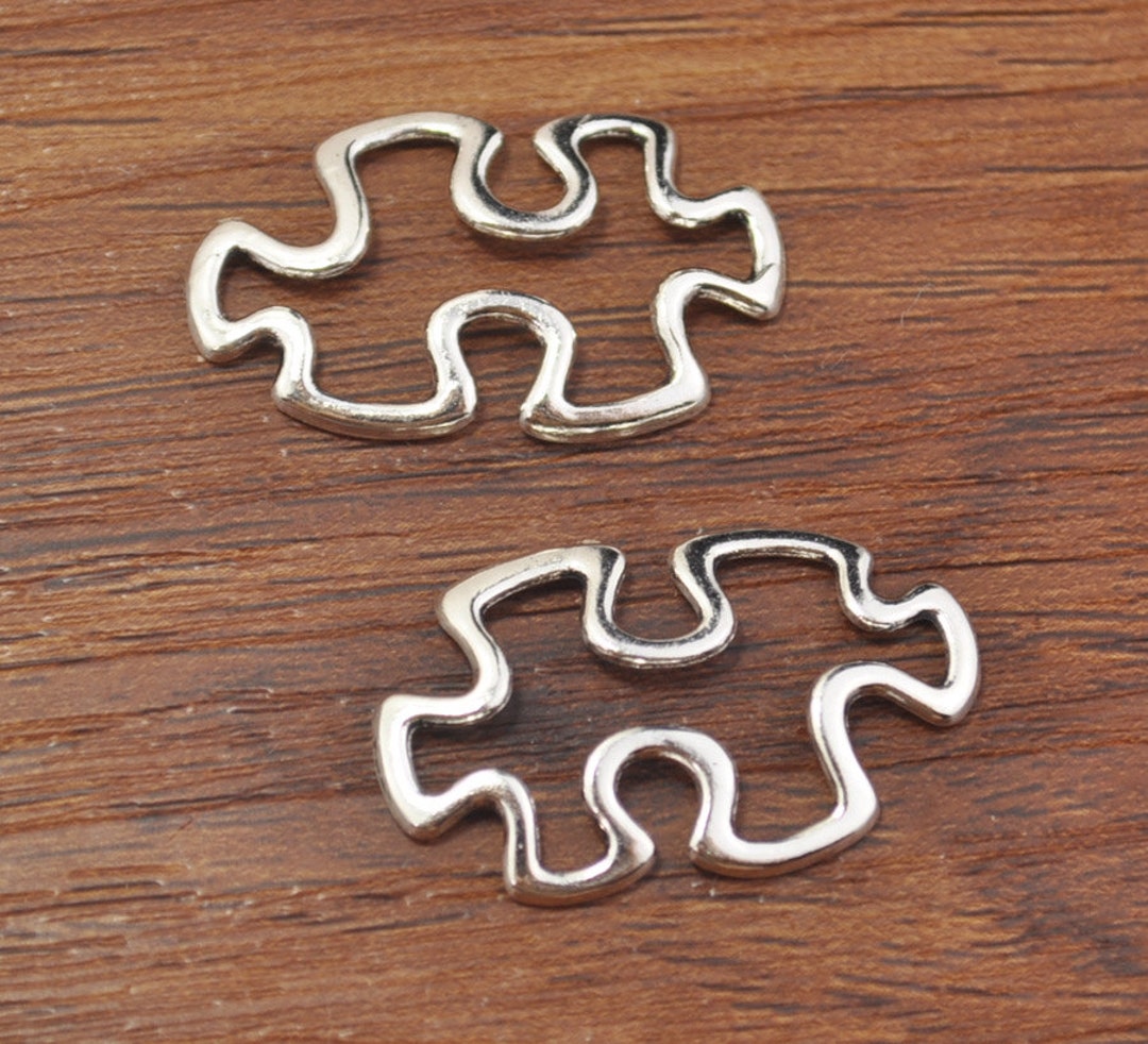 Puzzle Connector Charms, Antiqued Silver Puzzle Piece Charms 28 X 30 Mm ...