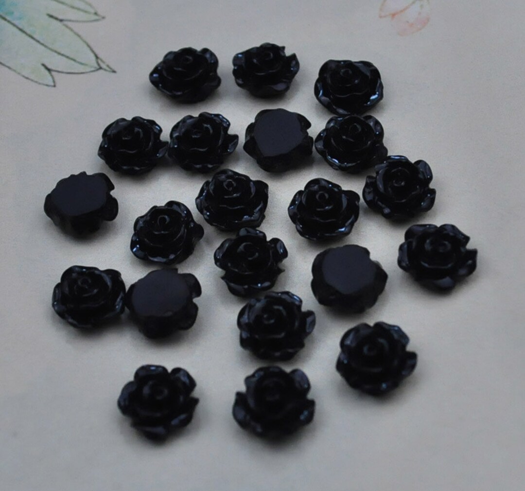 50pcs Rose Charms--black Resin Rose Flower Cabochon 8mm/flat Back ...