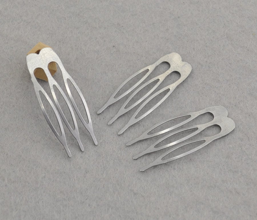 Silver Gray Metal Comb- 50pcs Metal Hair Combs 3 Teeth 15x40mm - Etsy