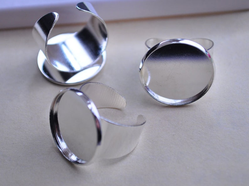 Silver Plated Rings-10pcs Adjustable Brass Ring Base With | Etsy