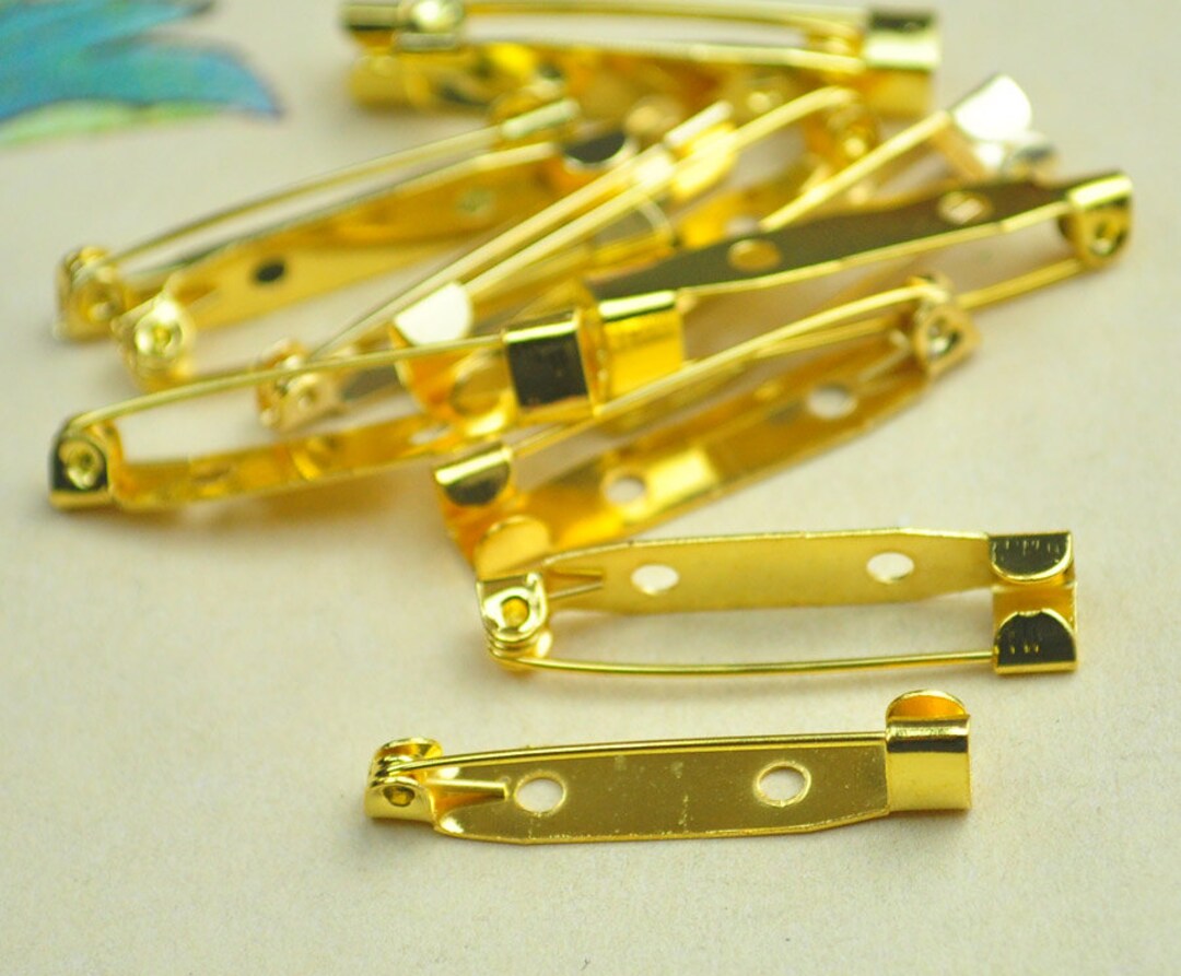 50pc Gold Metal Pins--30x6mm Metal Bar Pin Back Brooch.safe Pin With ...