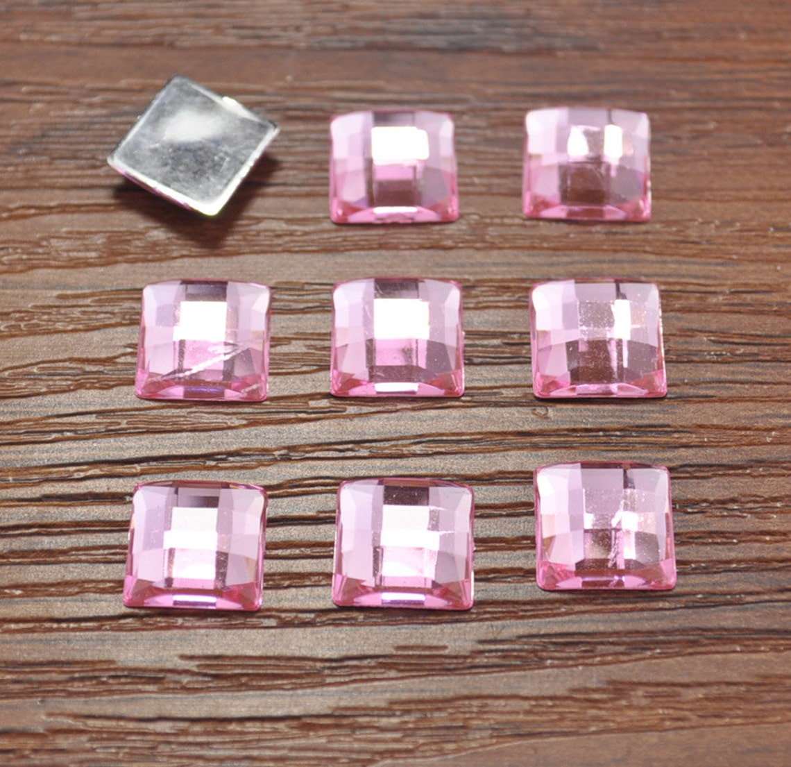 Square Rhinestone,acrylic Rhinestone-10mm Square Faceted Flat Back Pink ...