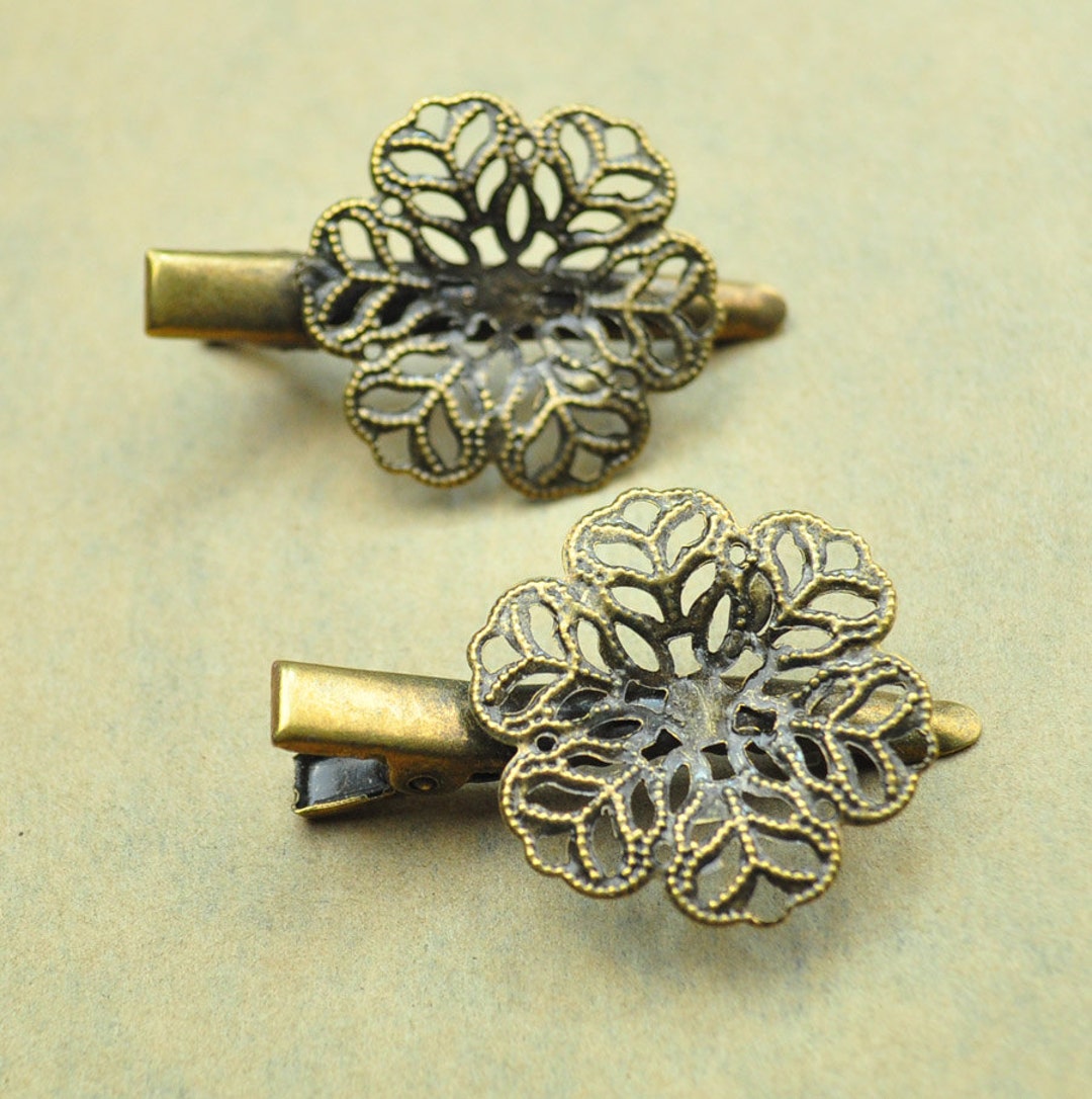 Metal Hair Clips Hair Brooch, 20pcs Antique Bronze Hair Pins Round ...