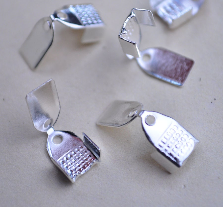 Silver Plated Crimp End Clasps 200pcs Fold Over Ribbon | Etsy