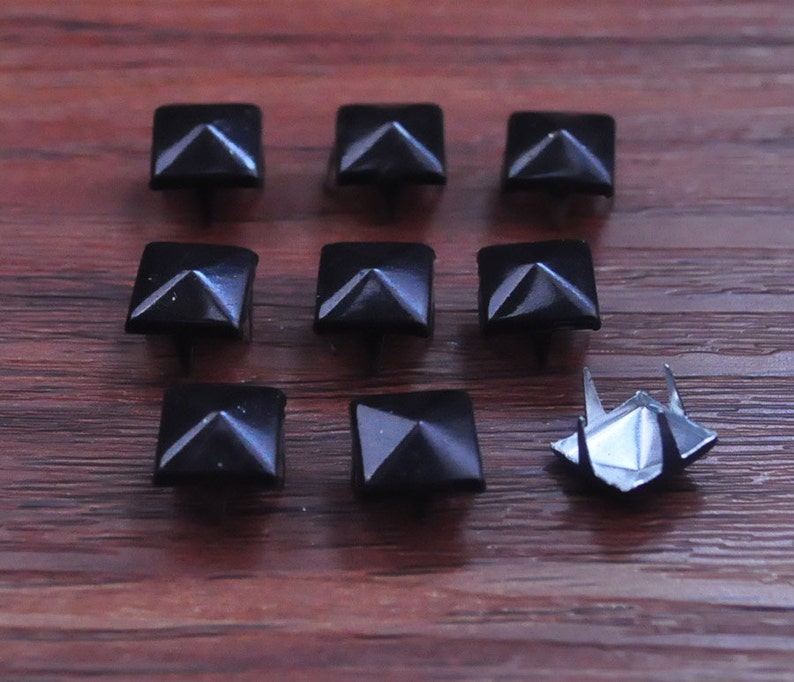 50pcs Black Square Pyramid Prongs Studs Rivet Buttons 9mm With - Etsy