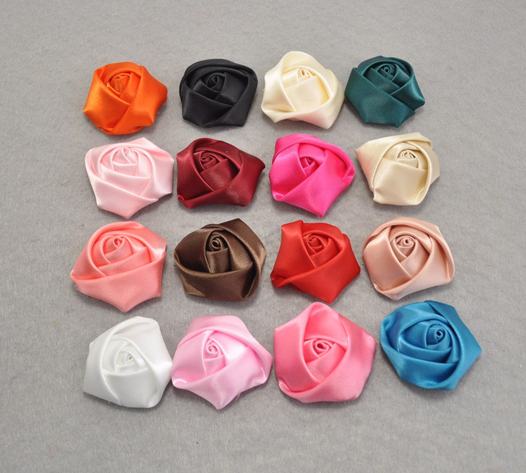 Wholesale Satin Rose Flower,25pcs Mixed Color Satin Rolled Rosettes ...