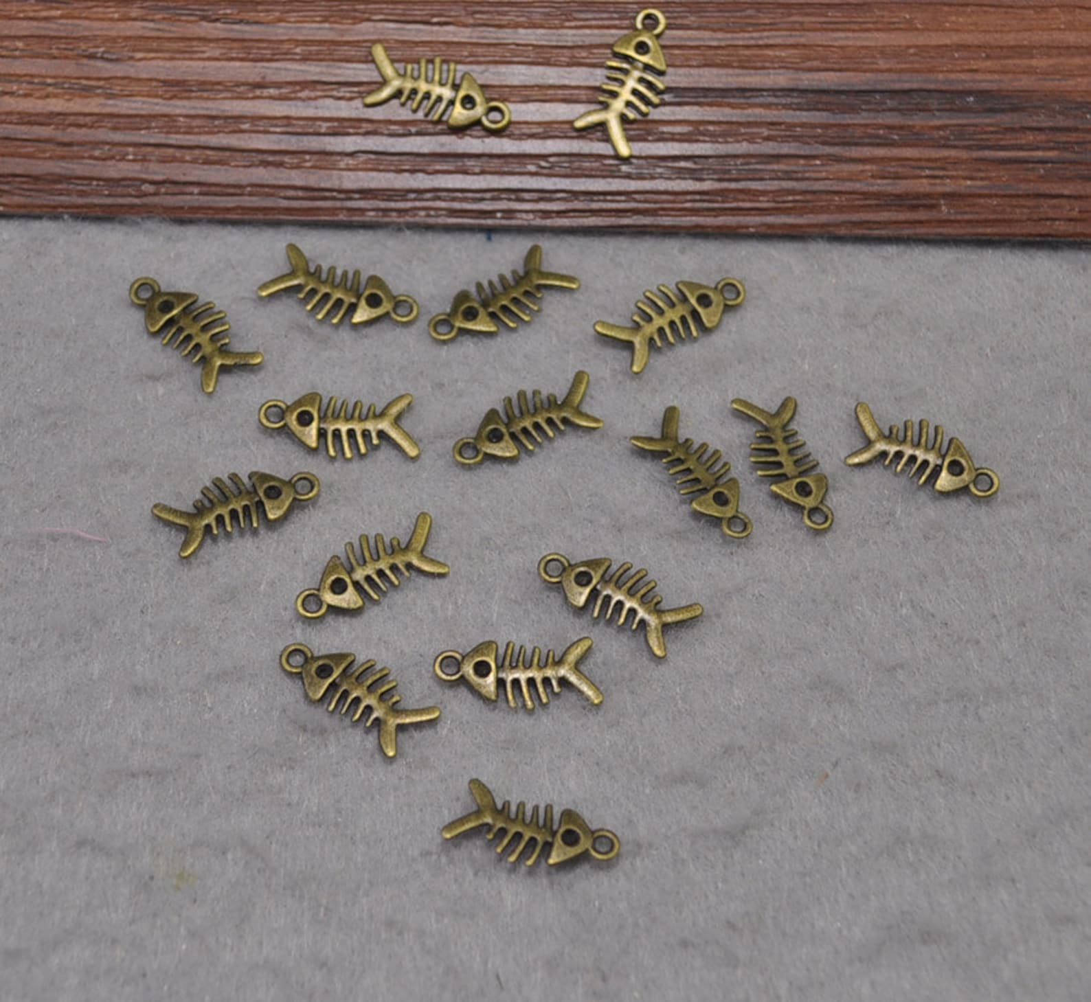 30pcs Antique Bronze Metal Fish Bone Charm,skull Fish Pendant(double ...