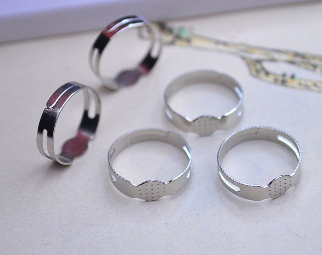 Silver Plated Rings-30pcs Metal Adjustable Ring Base With 5mm Round Pad ...
