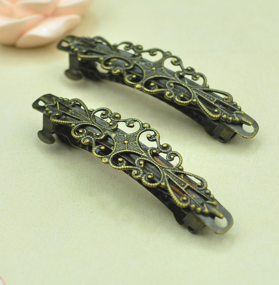 Flower Hair Clips-5pcs Antique Bronze Vintage Barrette Clips.filligree ...