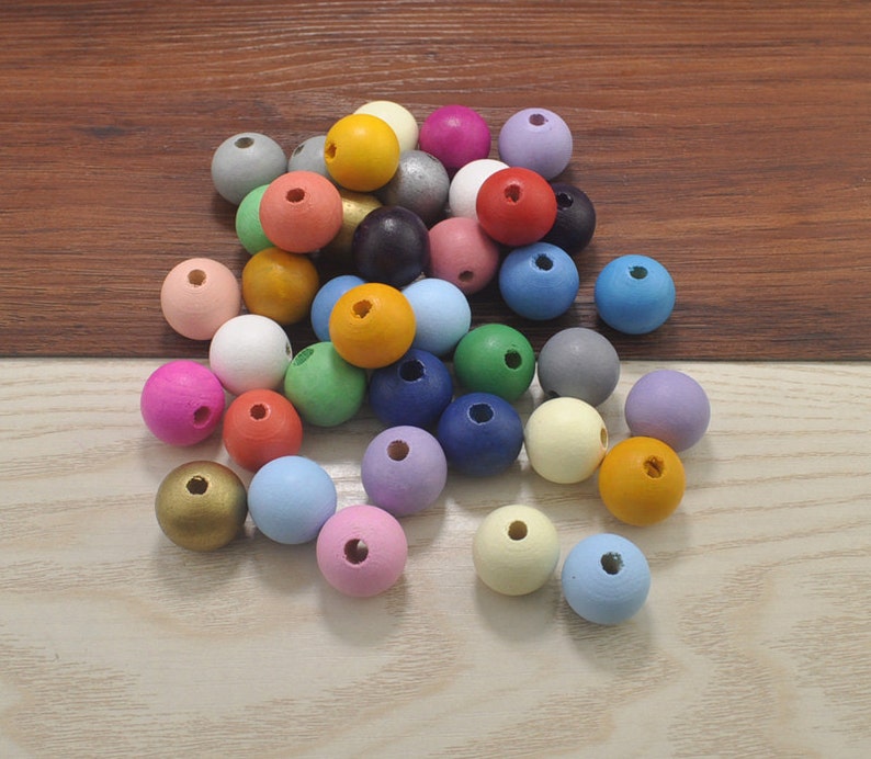 50pcs Painted Wood BeadsRound Bead NecklaceGeometric Wooden | Etsy