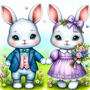 Watercolor Bunny Clipart Flower Dress, Easter Bunny Dressed, Nursery ...