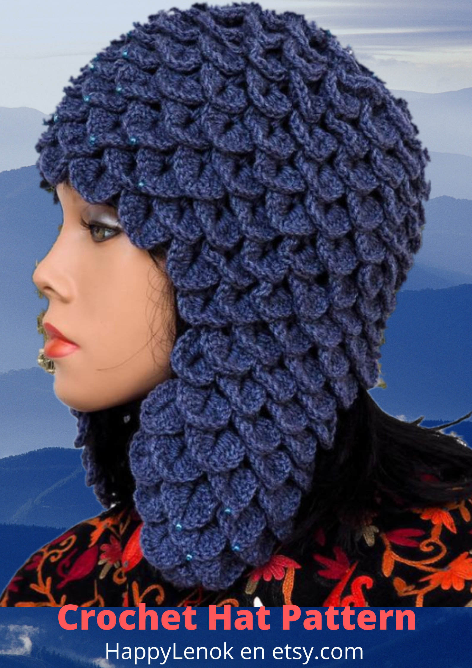 Hat Pattern, Dragon Hat, Crochet Slouchy Hat PDF, Crochet Hat Pattern ...