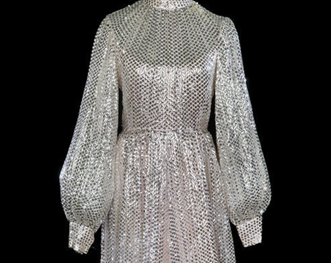 Exquisite 1960s Lisa Meril Aqua Blue Corded Silk and Beaded Empire ...