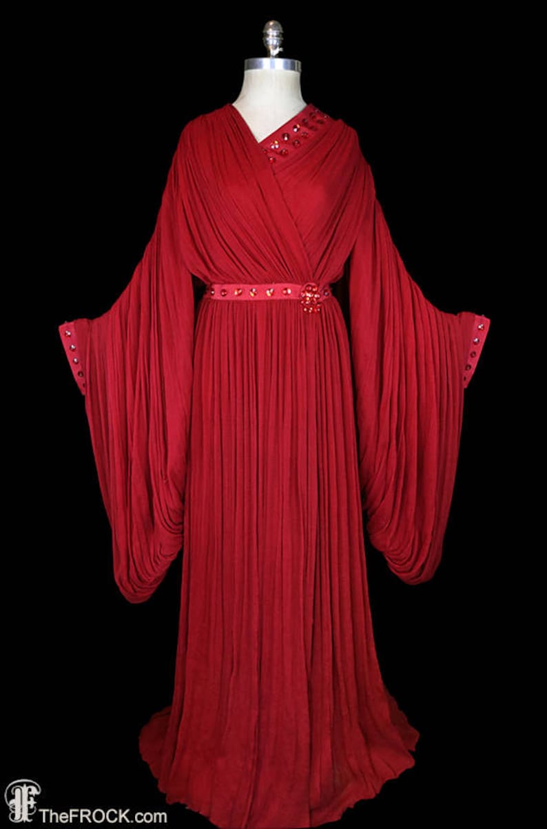 1930s Art Deco Kimono Robe, Dressing Gown, Evening Gown, Red Silk ...