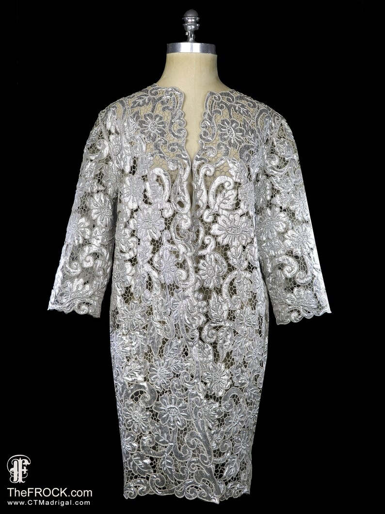 Nettie Rosenstein 1950s Silver Lame Lace Jacket, Vintage 50s Flapper ...