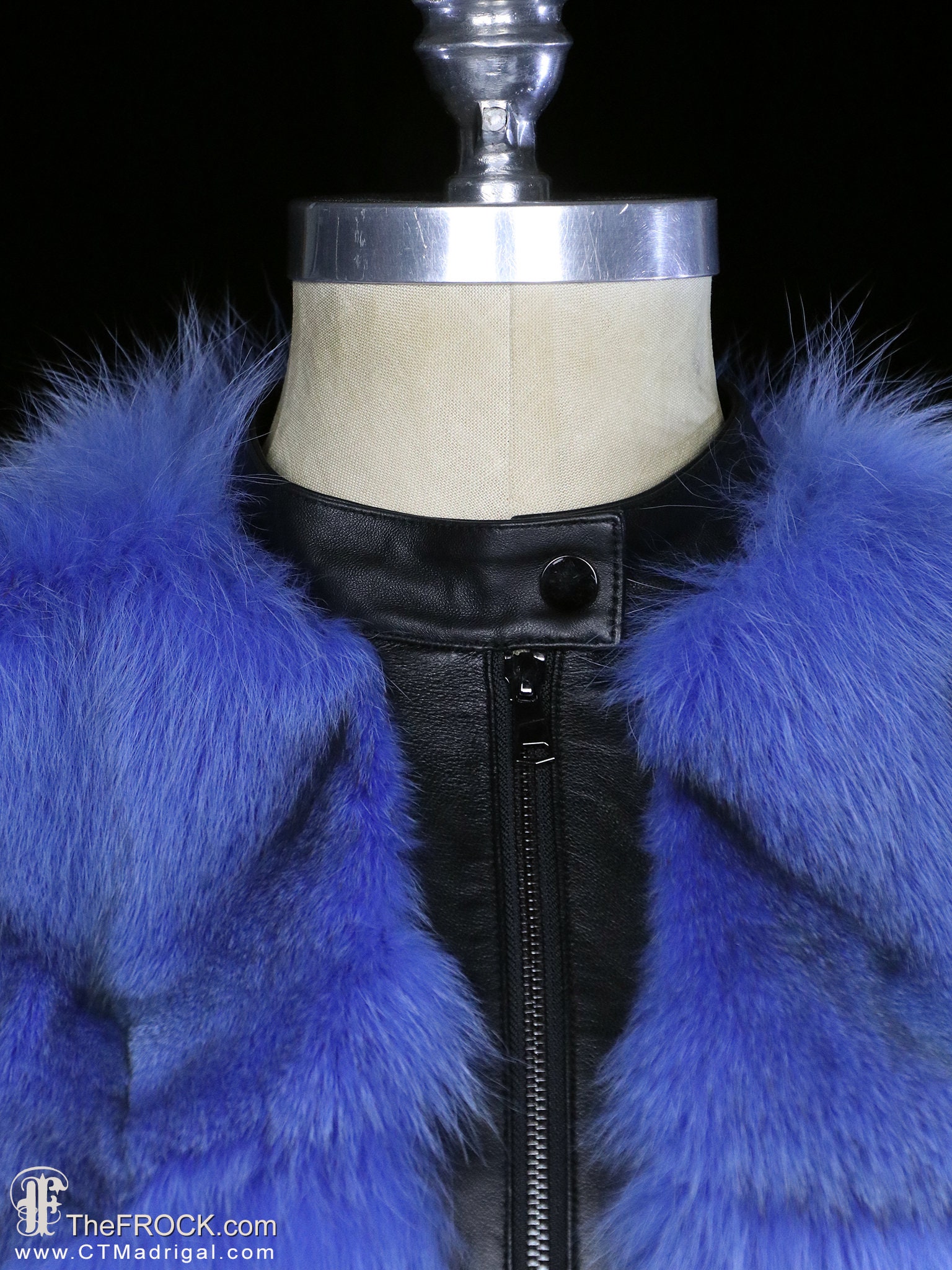 Blue Fur Coat, Dyed Fox Black Leather Jacket, Motorcycle Rockstar Rich ...