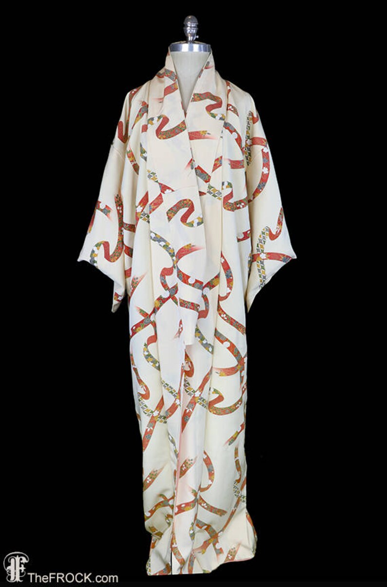 Vintage Silk Kimono, Robe or Coat or Dressing Gown, Long Dramatic ...