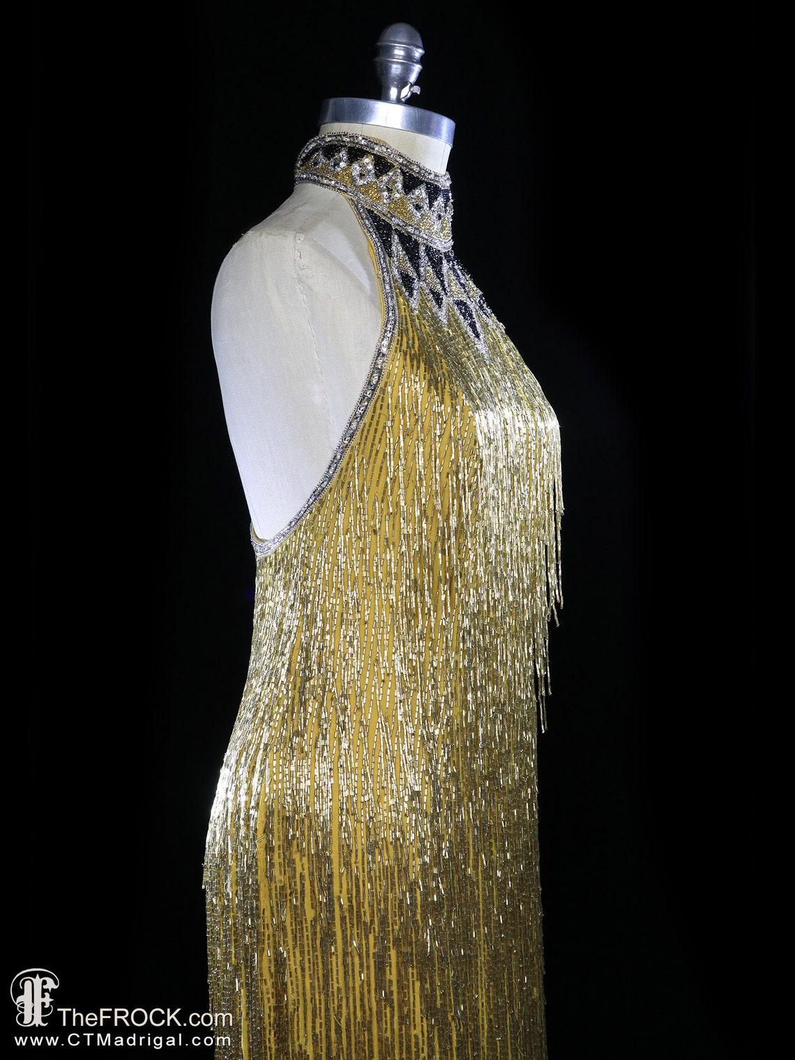 Bob Mackie Dress, Beaded Fringe Cocktail Gown Sleeveless Halter ...