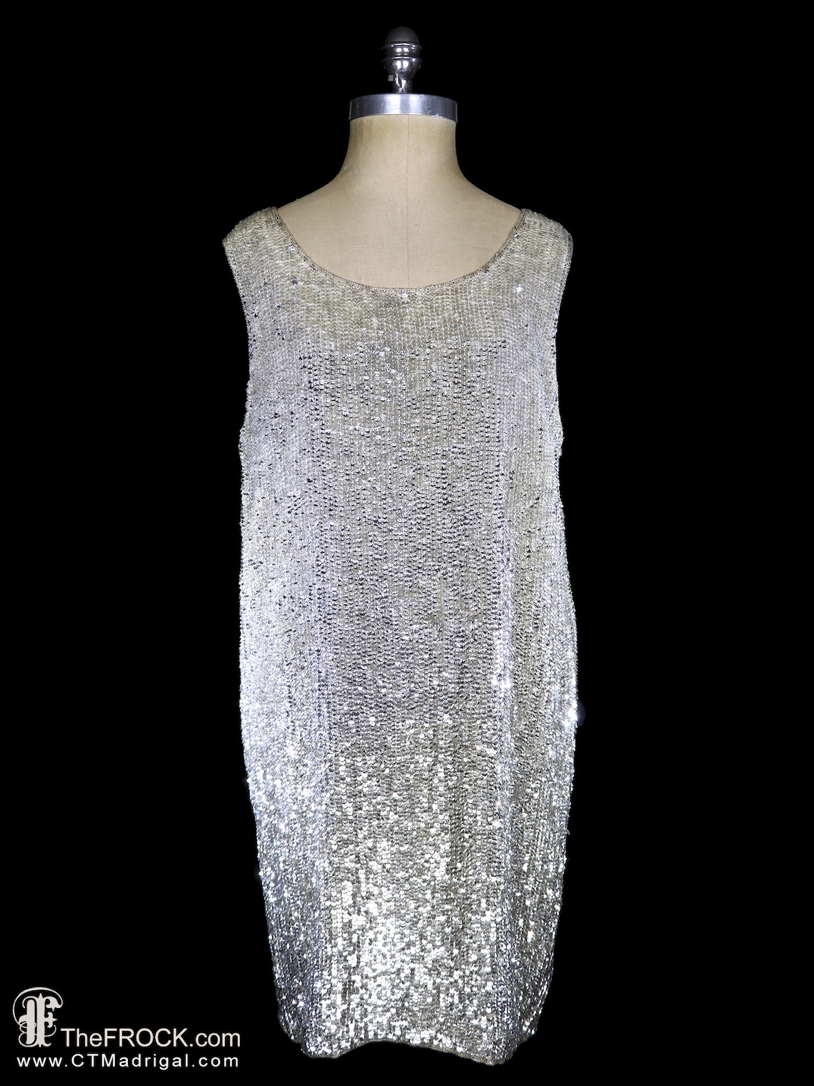 Halston Vintage Sequined Dress, Silver Sack Dress Designer 1970s 1980s ...
