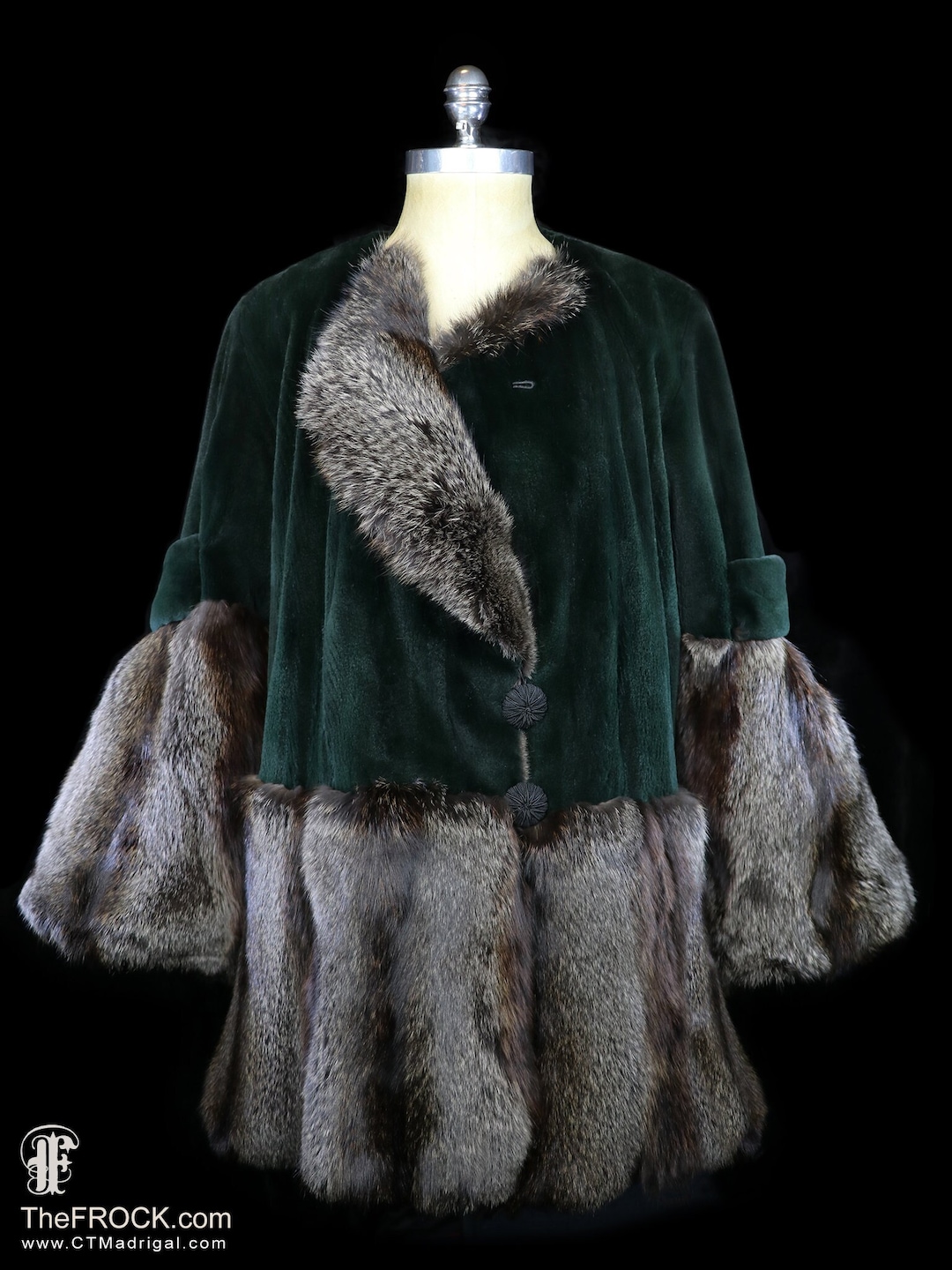 Vintage Bob Mackie Sheared Mink Fur Coat, Dark Green With Big Fluffy ...