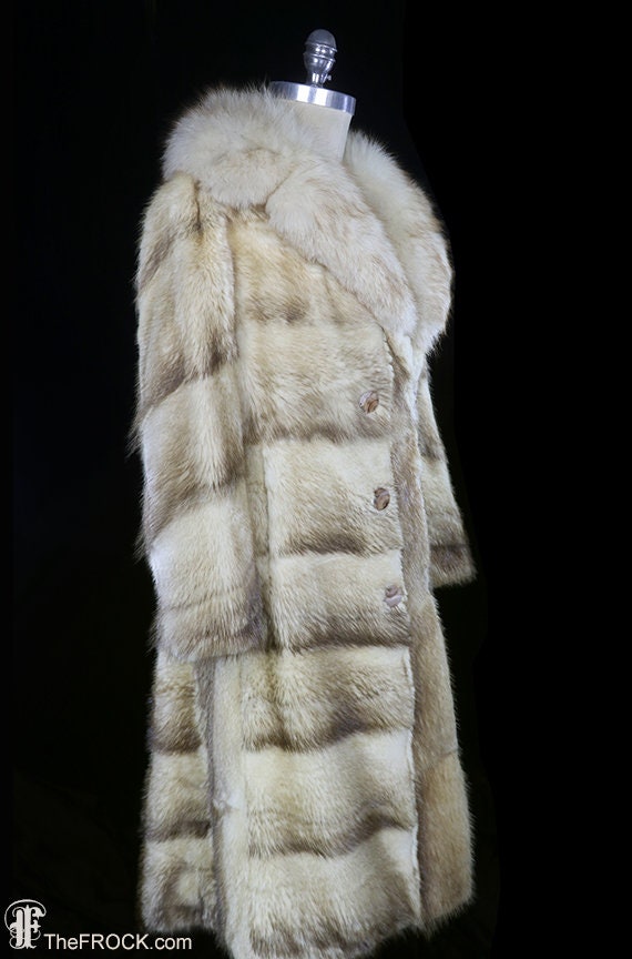 1970s Pierre Balmain Fox Fur Coat Striped Cream Brown Ivory Cream Boho ...