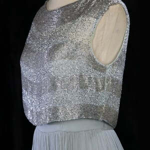 Sally Milgrim Dress, Beaded Chiffon Gown, Sleeveless Gray Silk Evening ...