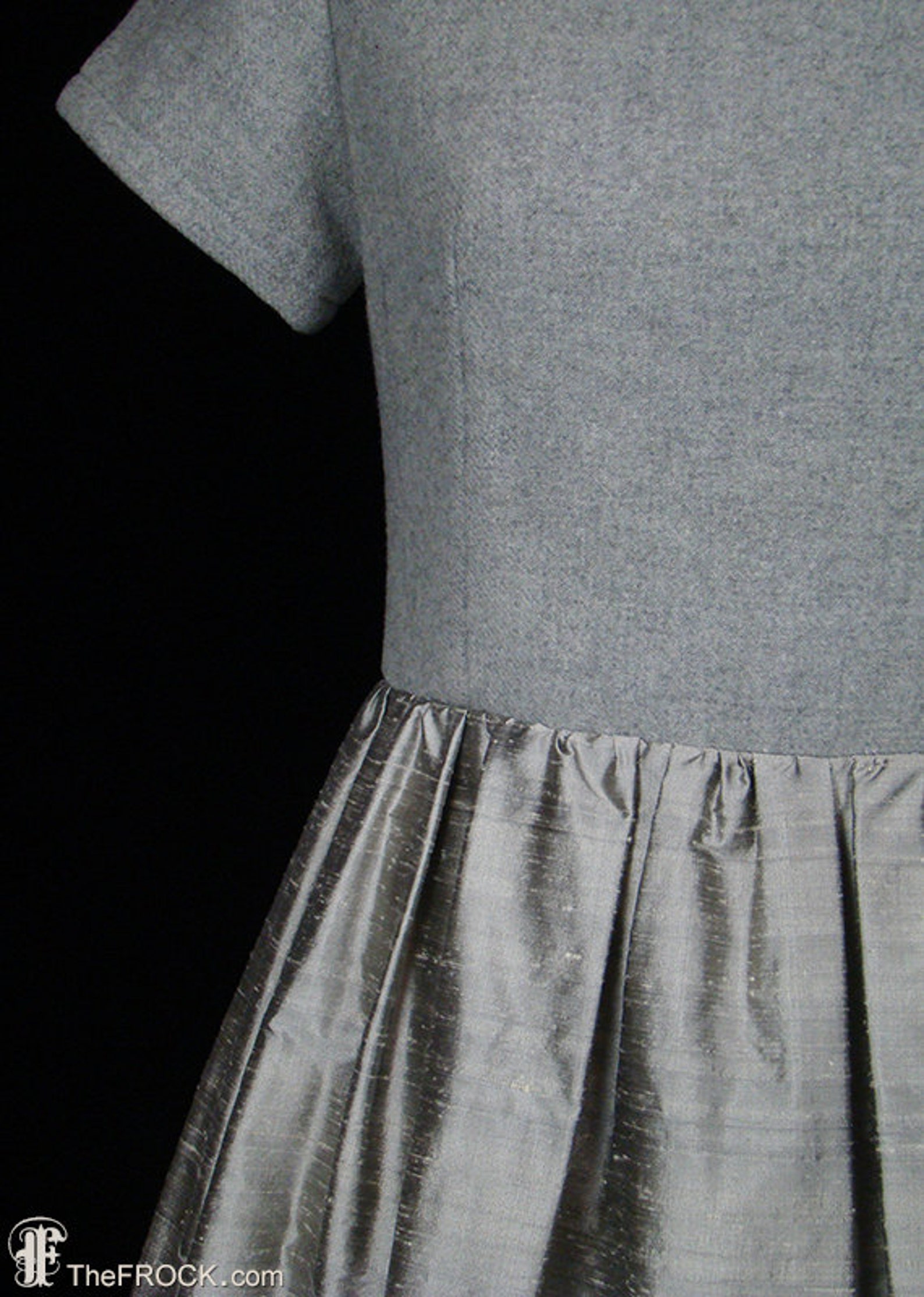 Geoffrey Beene Evening Gown, Heather Gray Wool Bodice, Silk Dupioni ...