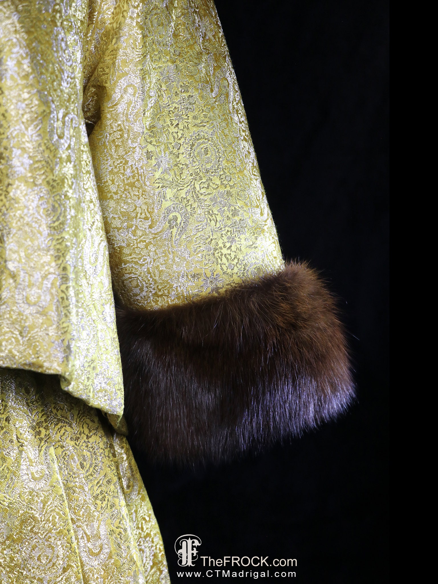 Sally Milgrim 1950s Gold Metallic Lame Brocade Dress, Mink Sable Fur ...