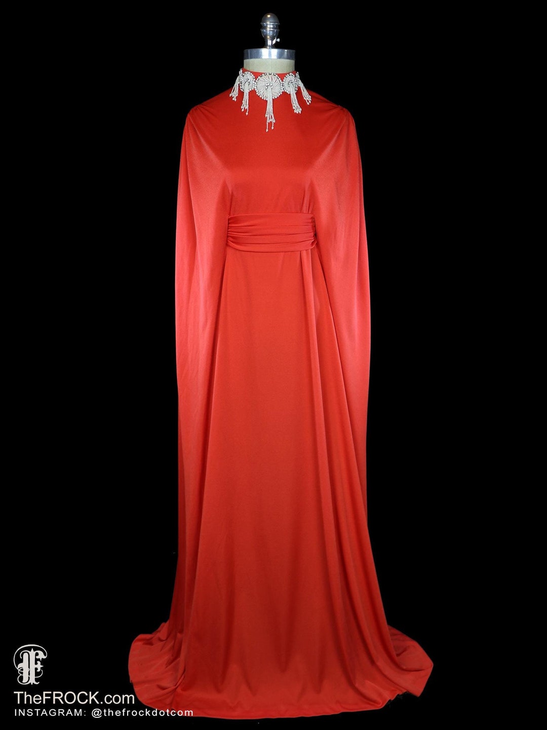 MARTHA Red Orange Jersey Maxi Dress Gown With Beaded Jewel Fringe ...