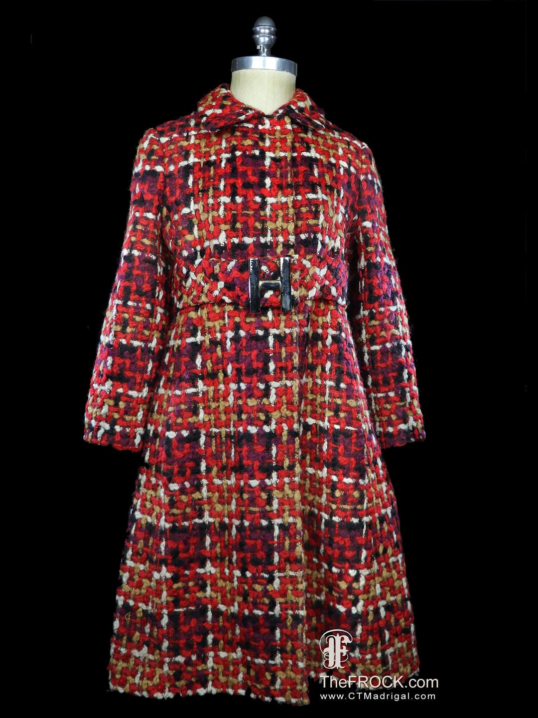 Hubert Latimer for IRENE Chunk Wool Coat With Logo Belt, Red Black ...