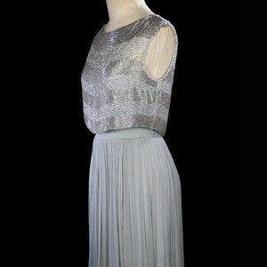 Sally Milgrim Dress, Beaded Chiffon Gown, Sleeveless Gray Silk Evening ...