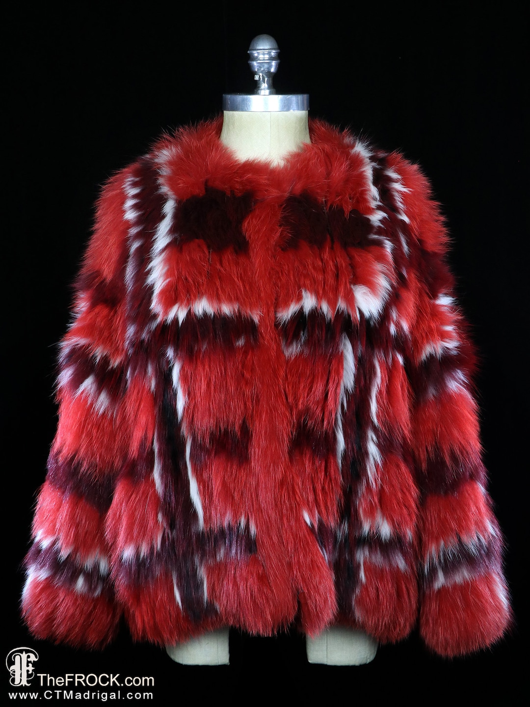 Fox Fur Coat Vintage Plaid Stripe Jacket Red Black White Punk Mod Boho ...